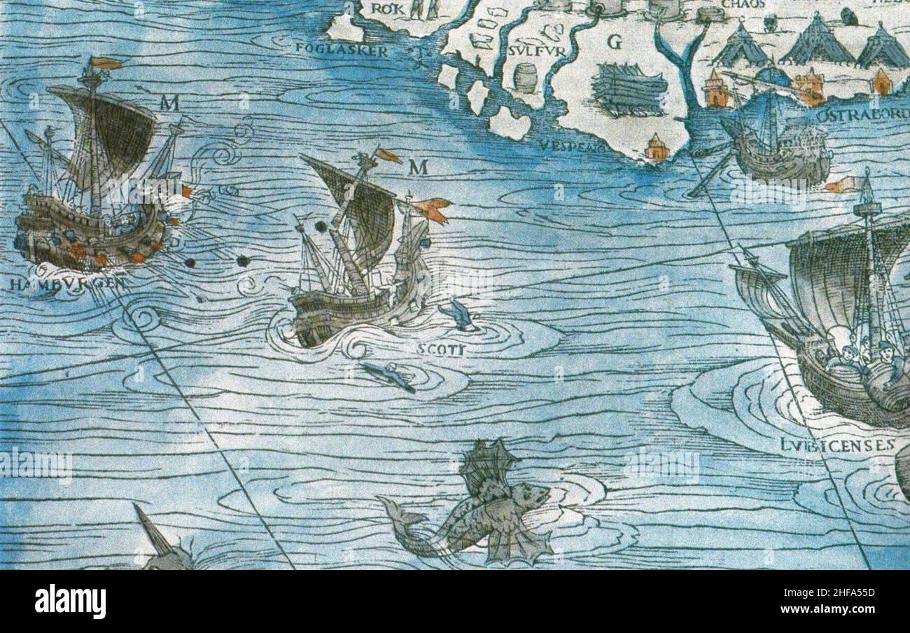 Scottish armed merchantman under attack Stock Photo - Alamy