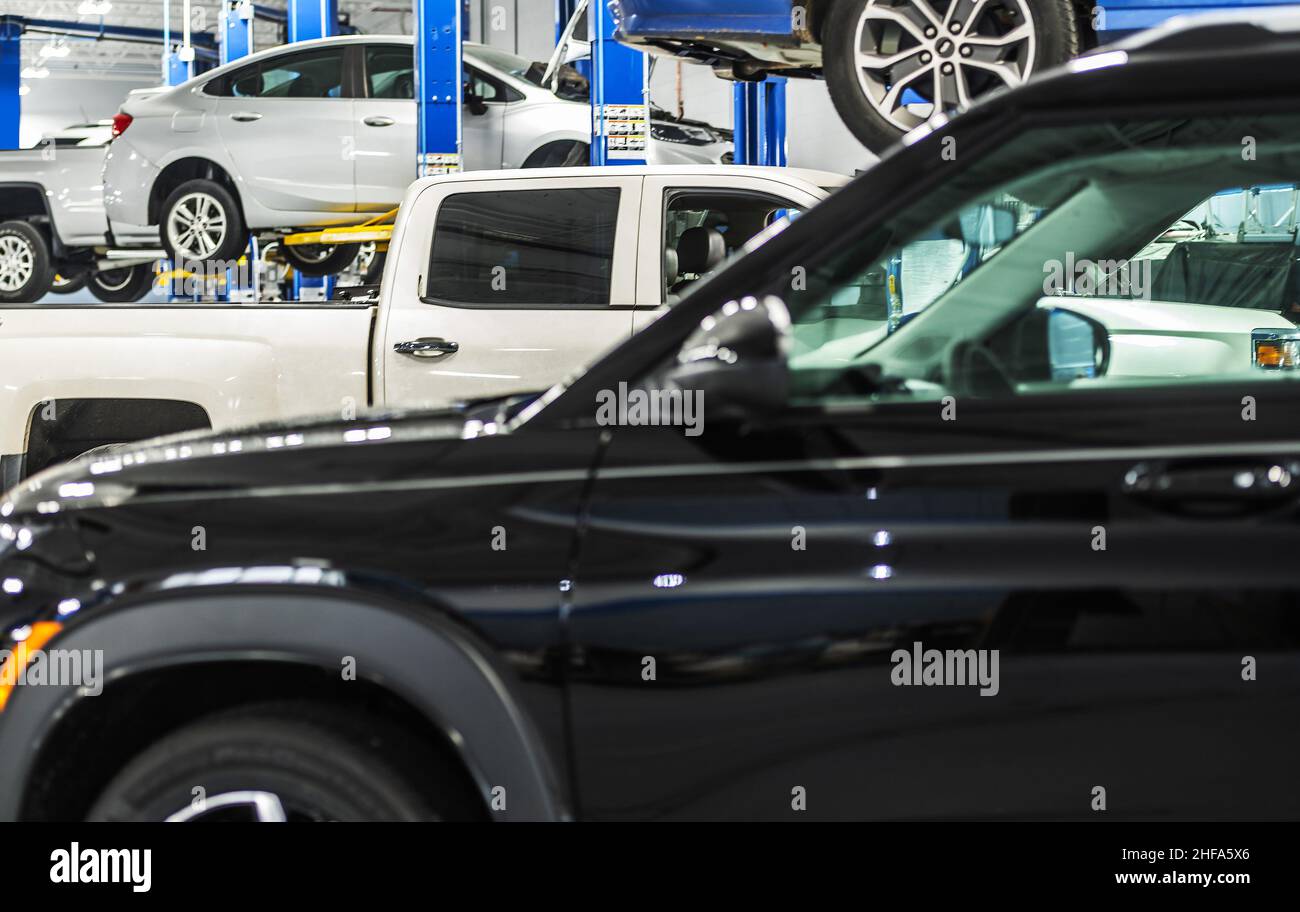 Modern Cars Inside Auto Service Center. Automotive Dealership ...