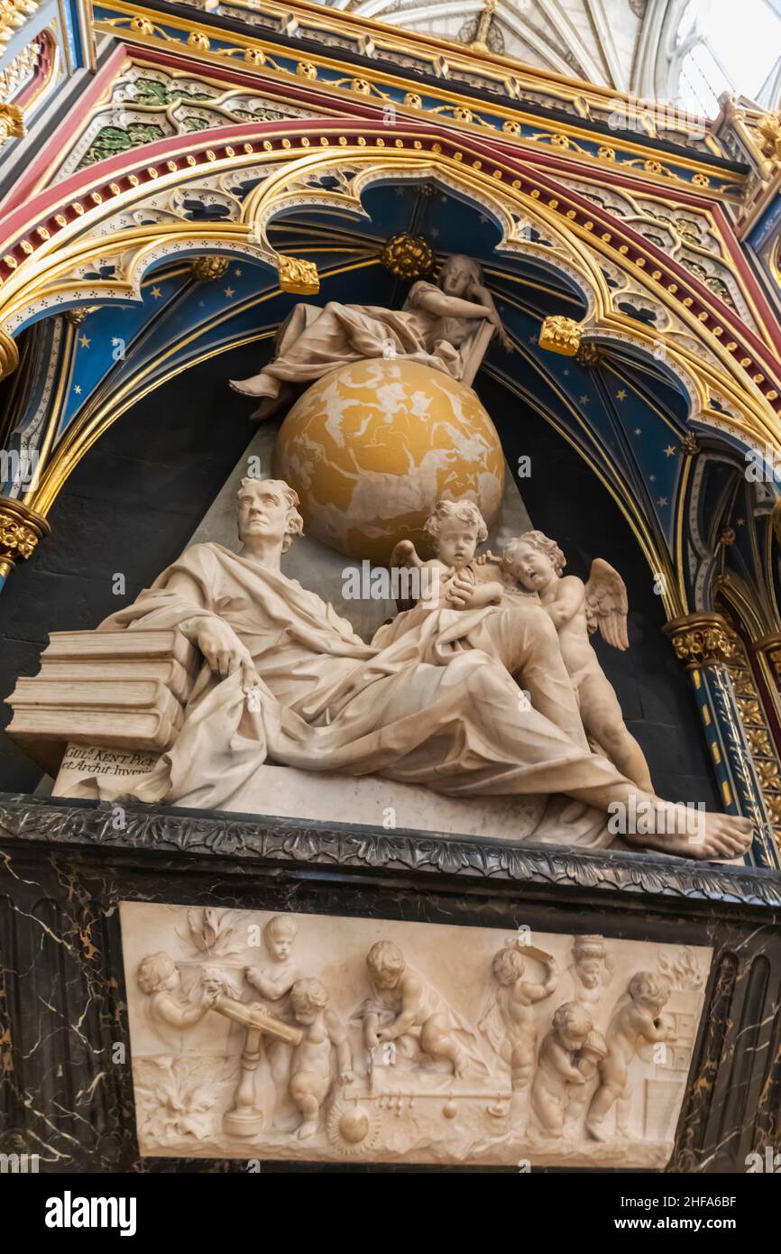 England, London, Westminster Abbey, Memorial Statue of Isaac Newton ...