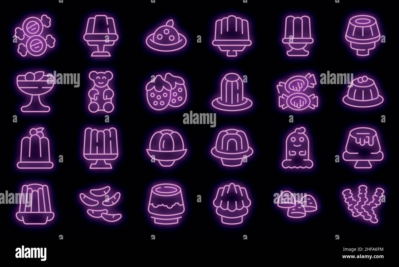 Jelly icons set outline vector. Frozen dessert. Gelatin confectionery ...