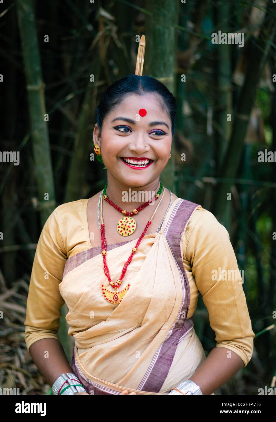 girl smiling face isolated dressed in traditional wearing on festival ...