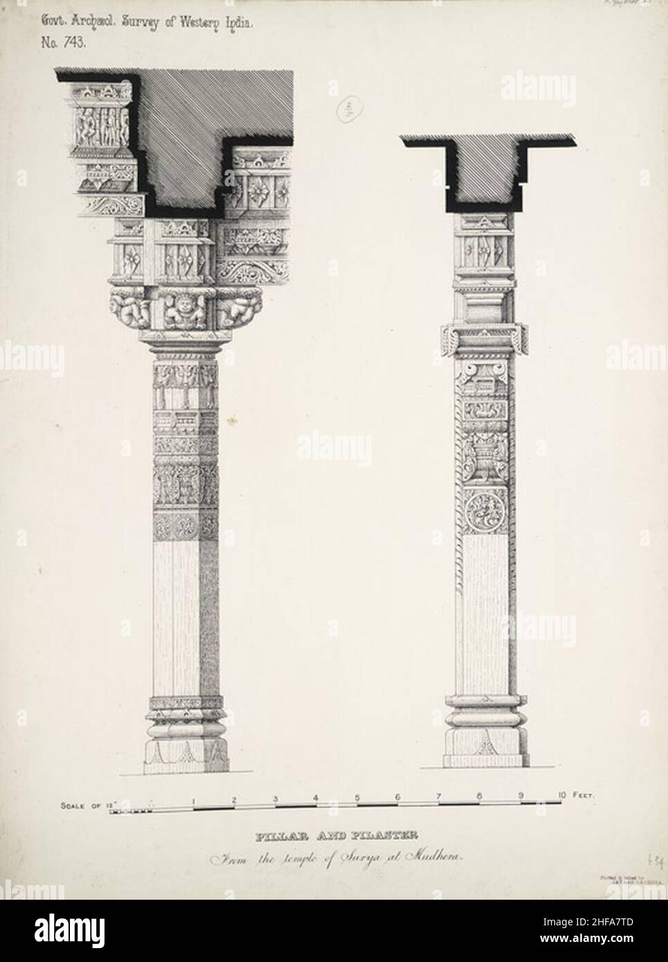 Sculpture, pillar and pilaster at the 11th century Modhera temple ...