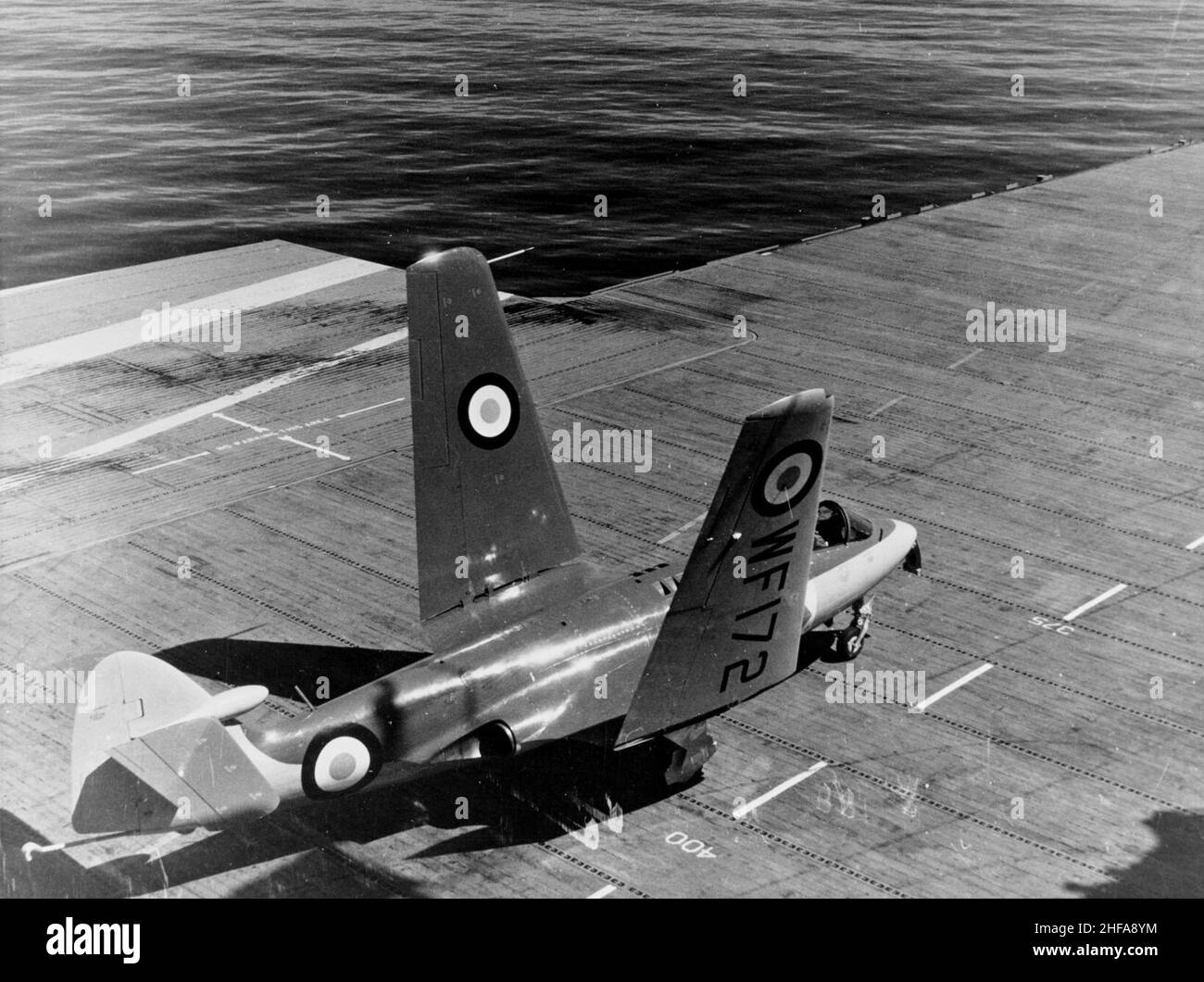 Sea Hawk F1 folding wings on USS Antietam (CVA-36) in 1953 Stock Photo ...