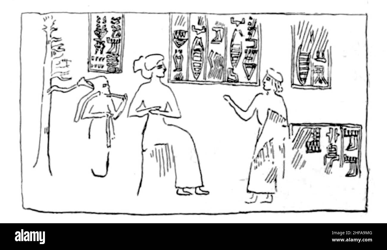 Seal of Shar-Kali-Sharri, with seated deity Stock Photo - Alamy