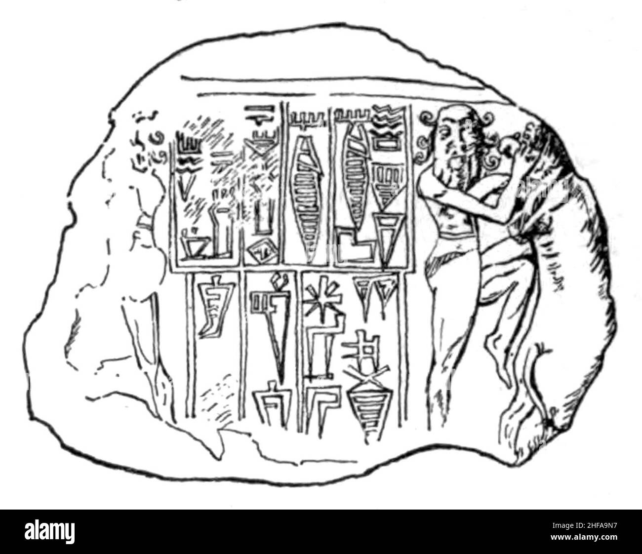 Seal of Shar-Kali-Sharri, with Gilgamesh fighting a lion Stock Photo ...