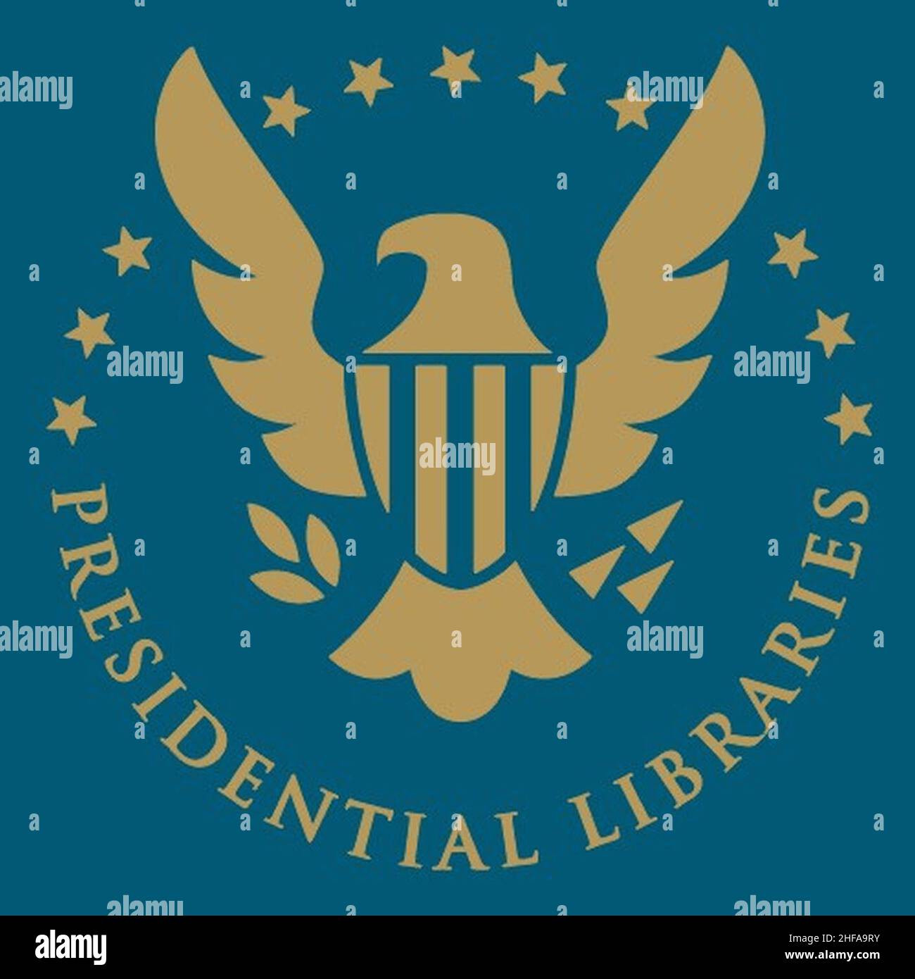 Seal of the US Presidential Libraries (blue and gold version Stock ...