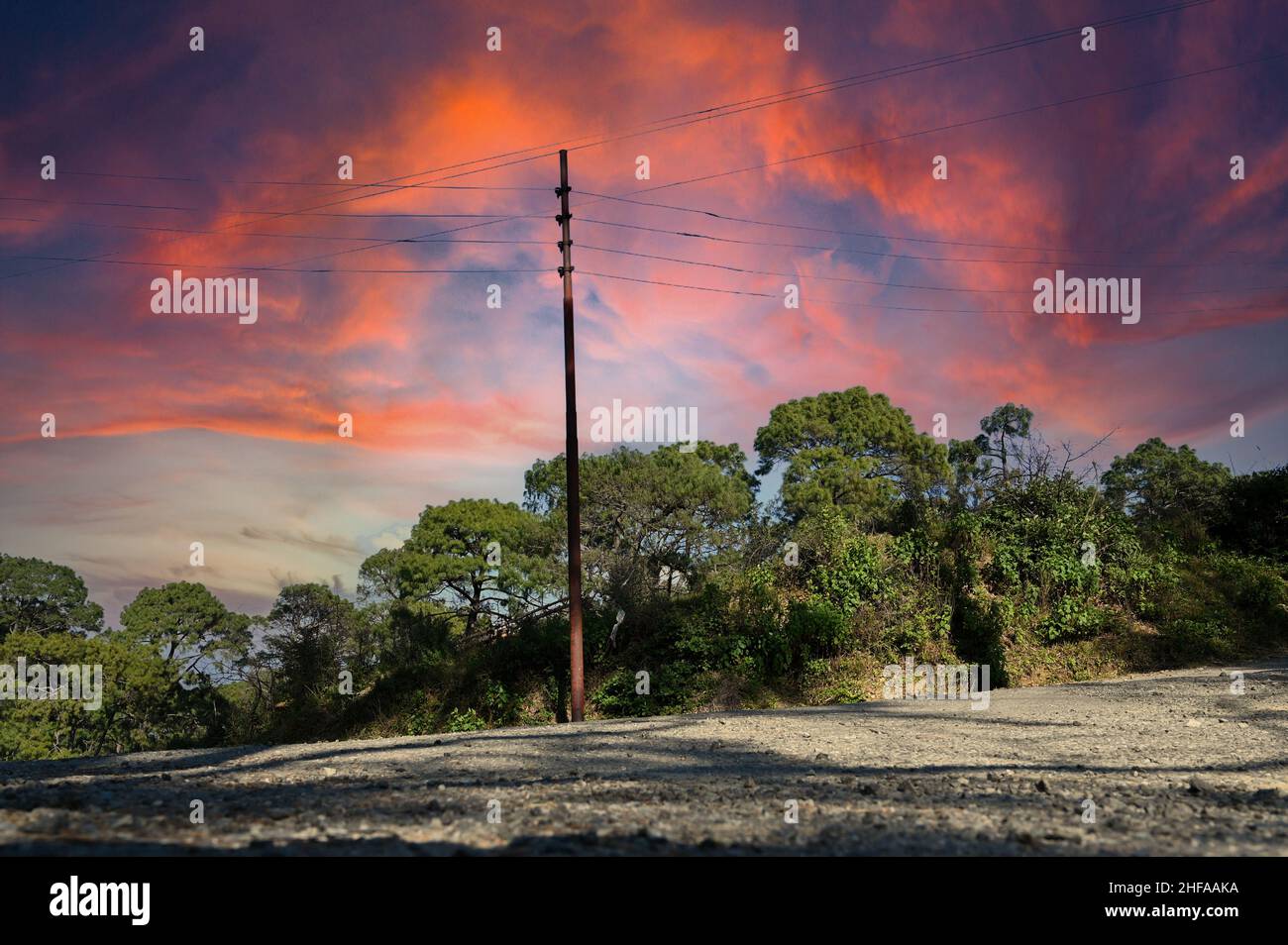 road sky with tree , in village Stock Photo - Alamy