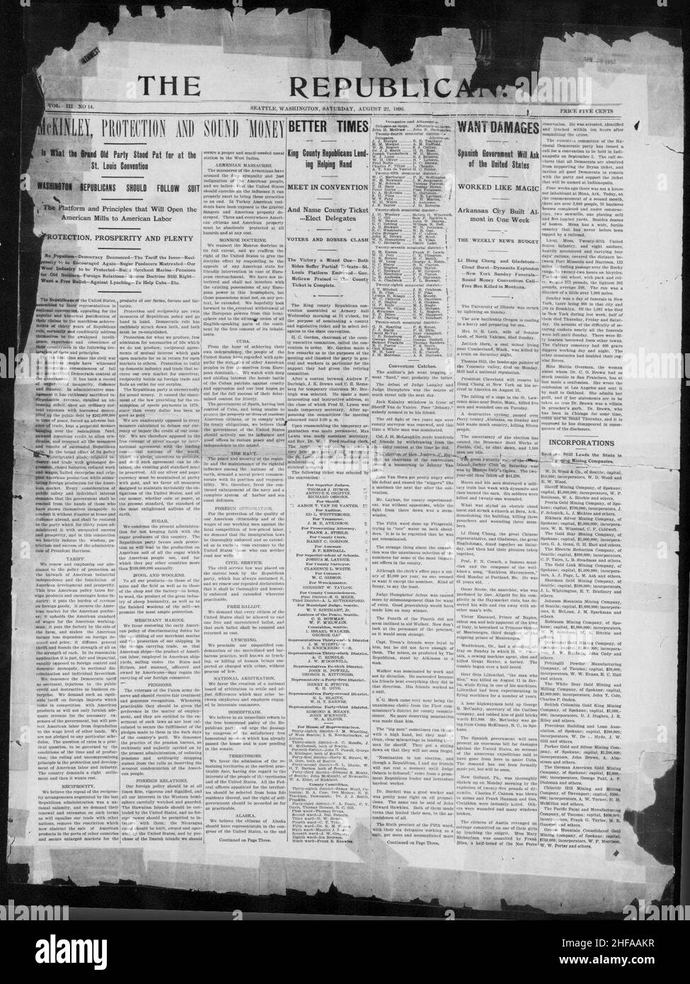 Seattle Republican 1896-08-22 Stock Photo - Alamy