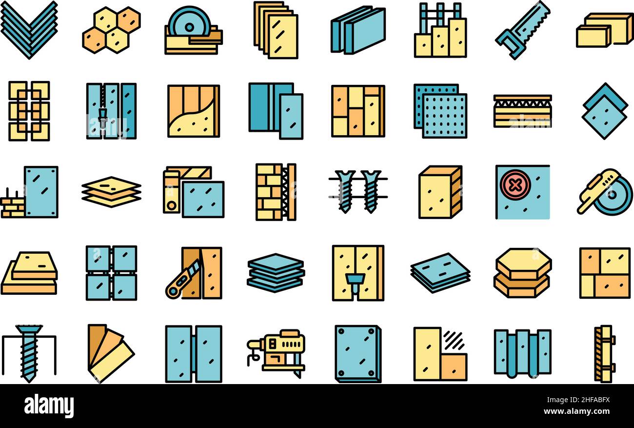 Drywall icons set outline vector. House plasterboard. Brush ...