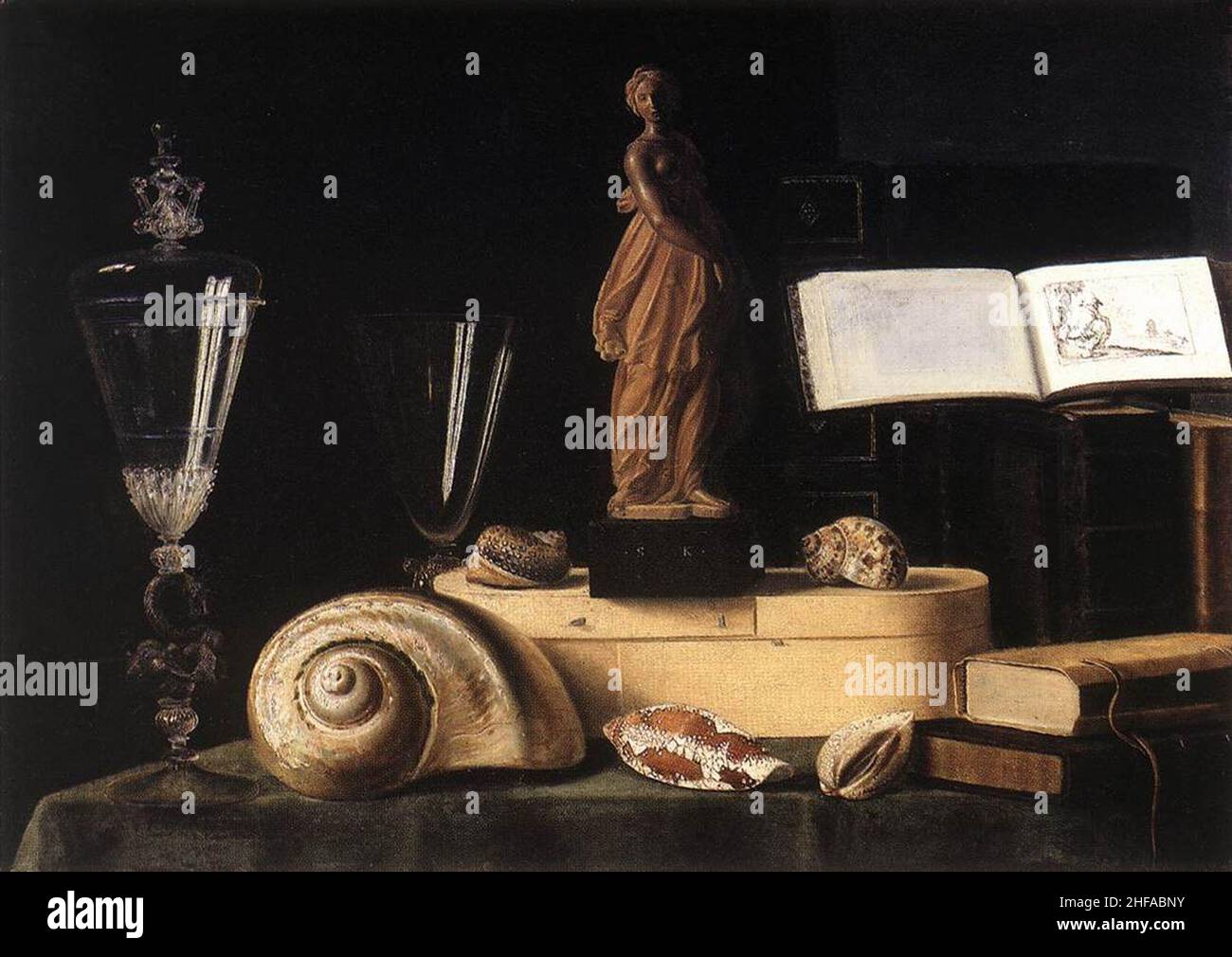 Sebastian Stoskopff - Still Life with Statuette and Shells Stock Photo ...