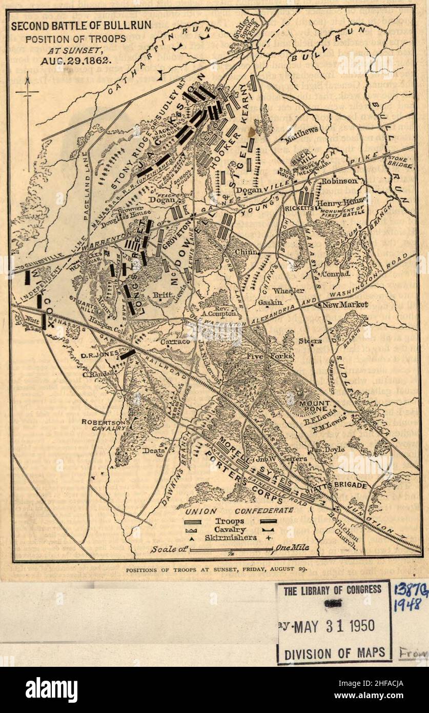 Second battle of Bull Run. Position of troops at sunset, Aug. 29, 1862 ...