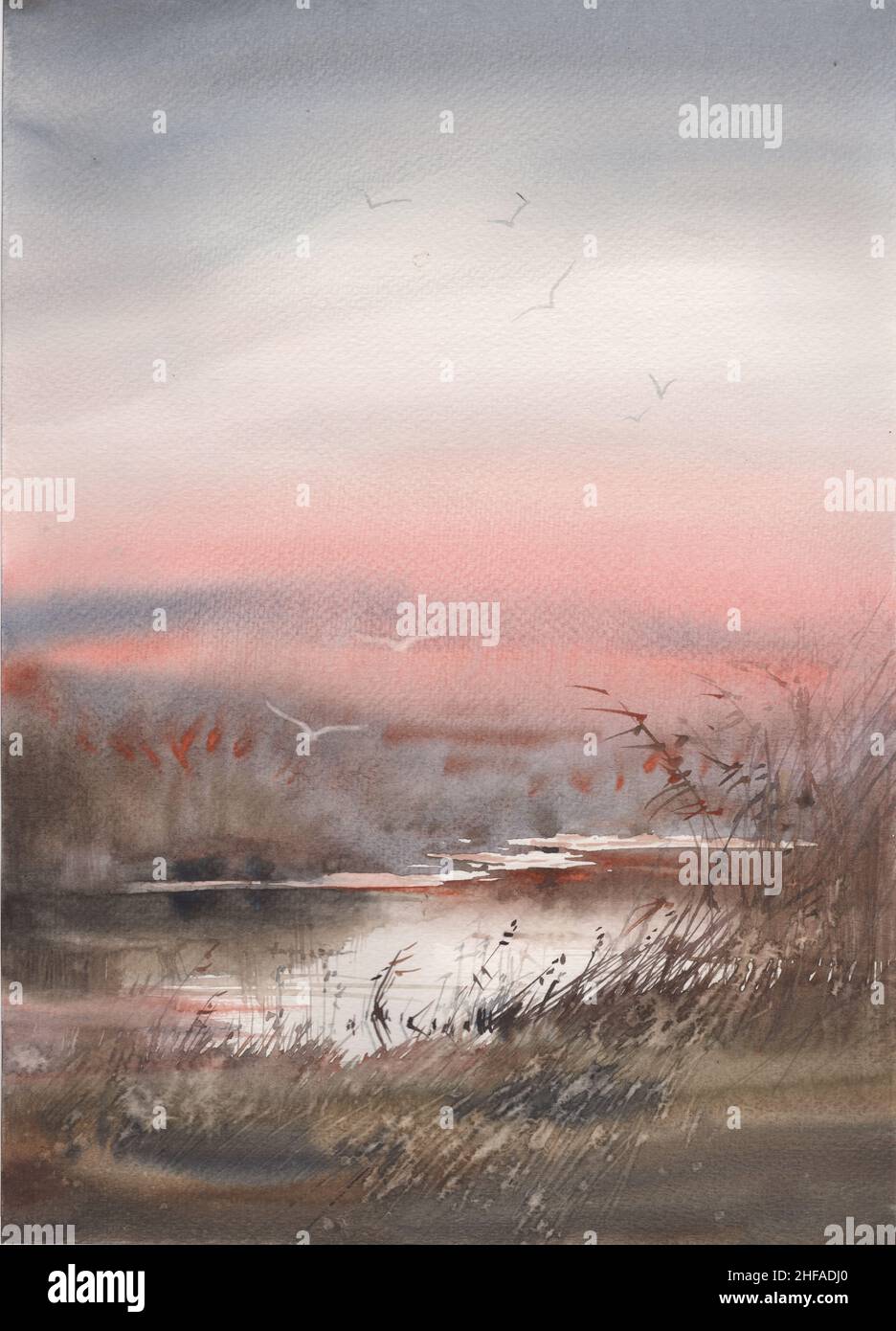 Landscape background. Trendy minimalist watercolor art illustrations ...