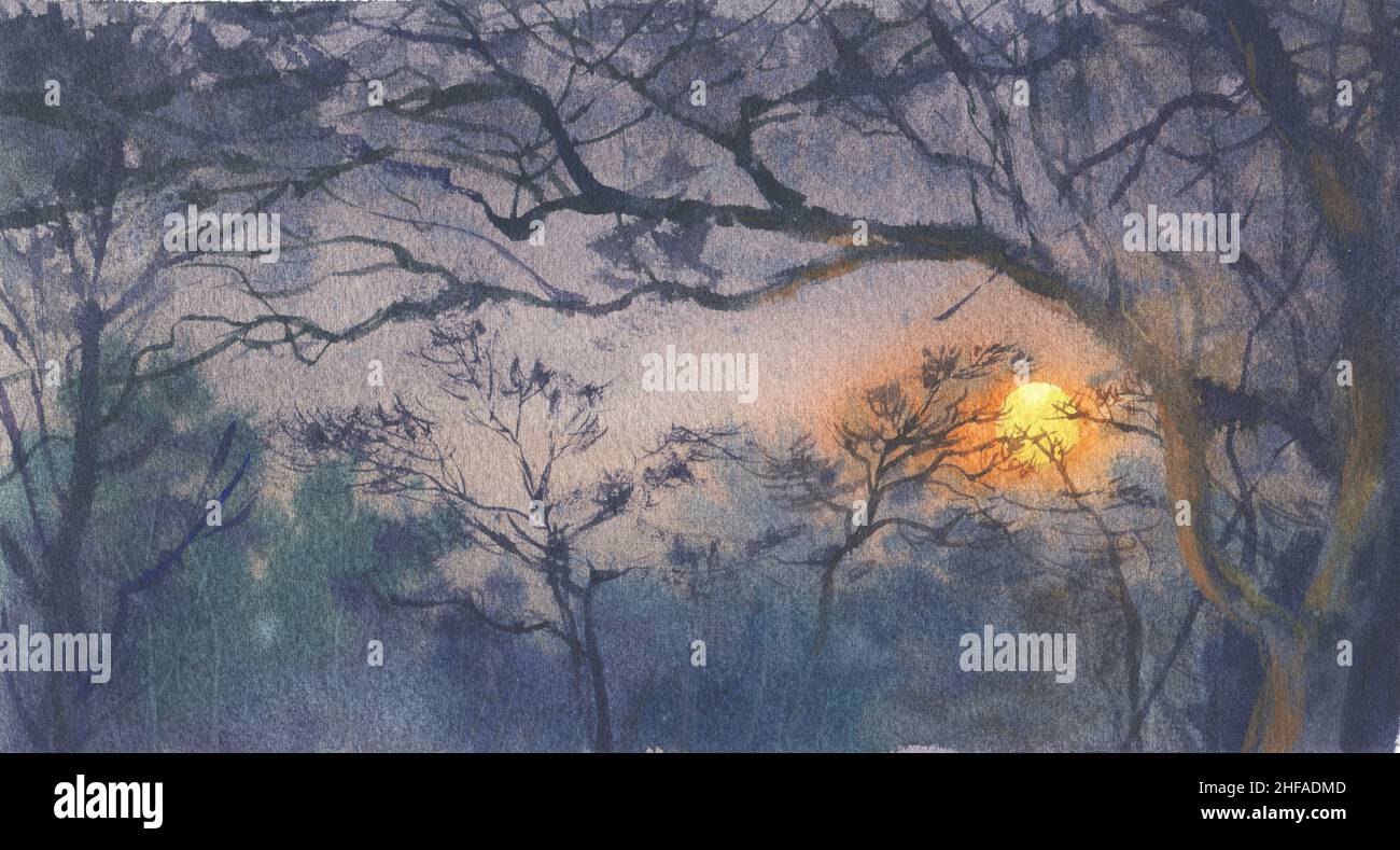 Landscape background. Trendy minimalist watercolor art illustrations ...