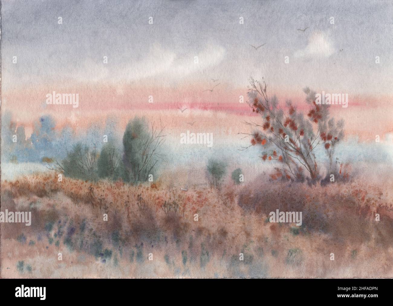 Landscape background. Trendy minimalist watercolor art illustrations ...