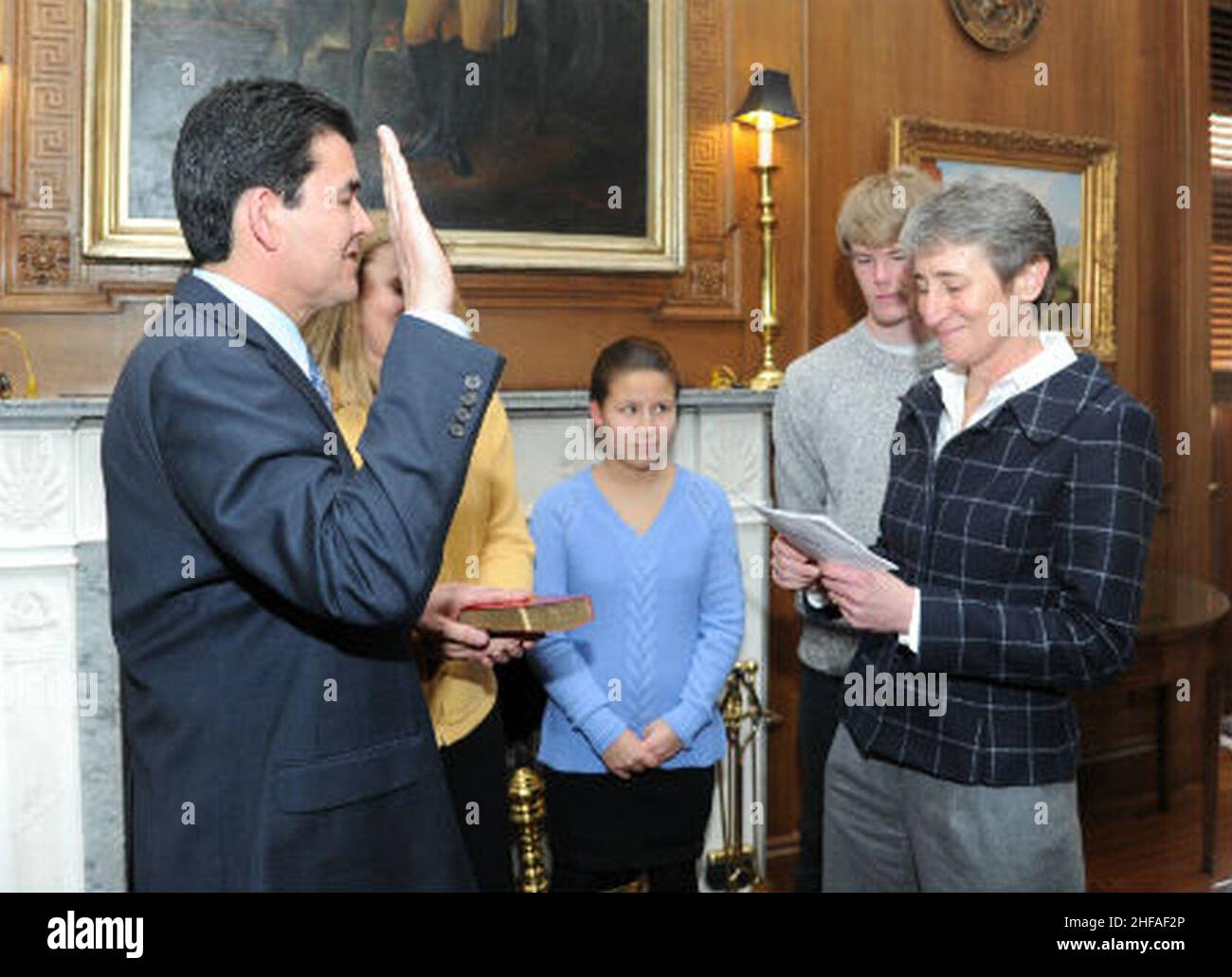 Secretary Jewell Swearing In Deputy Secretary Michael Connor Stock ...