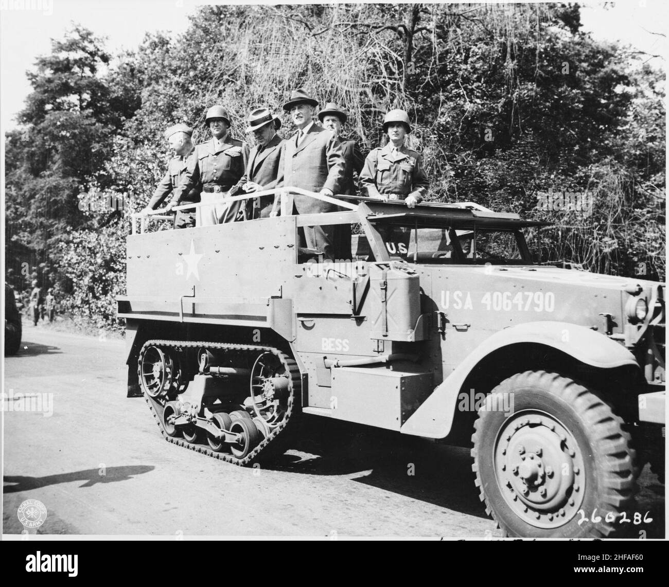 Secretary of War Henry Stimson and his party on an inspection of troops ...
