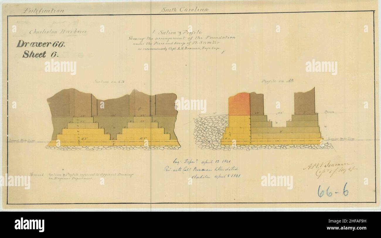 Section & Profile of Foundation of Fort Sumter Stock Photo - Alamy