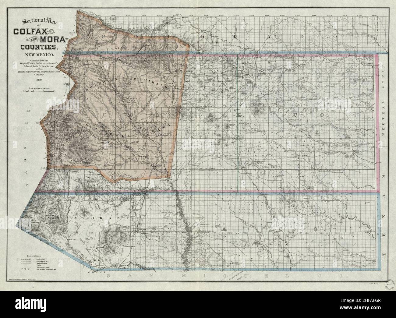 Sectional map of Colfax and Mora Counties, New Mexico Stock Photo - Alamy