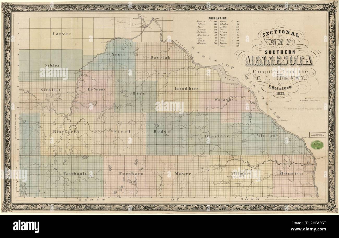 Sectional map of southern Minnesota Stock Photo - Alamy