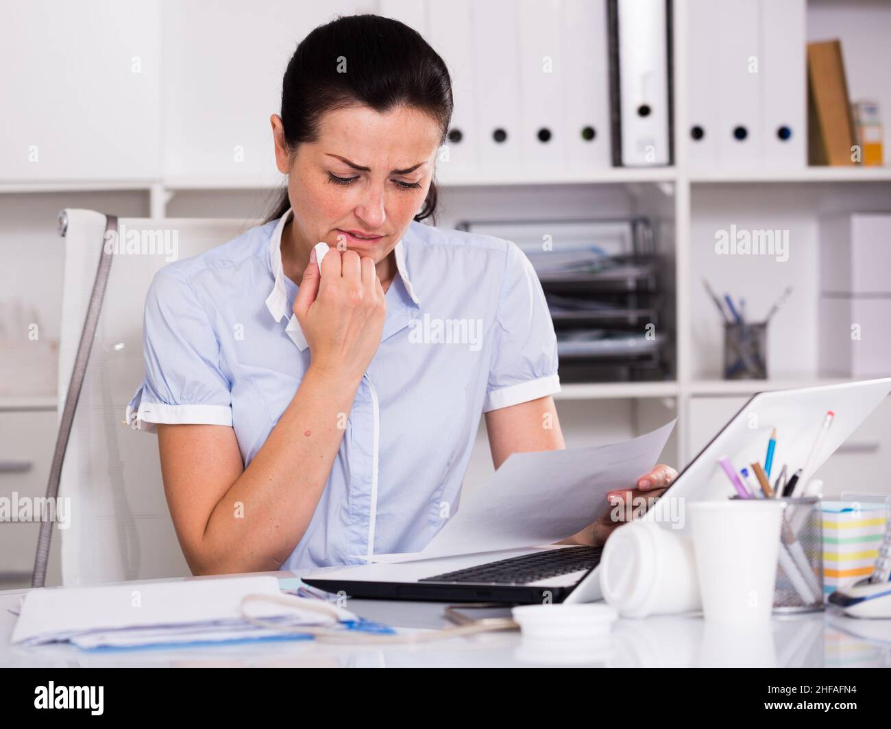 Portrait of office female have problems Stock Photo - Alamy