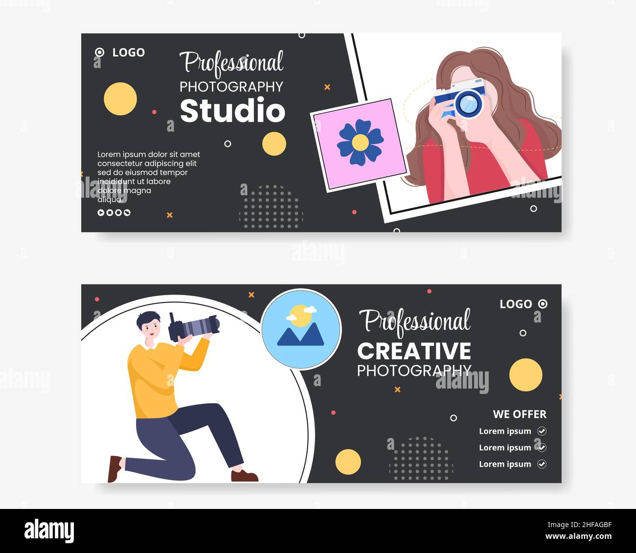 Photographer with Camera and Digital Film Equipment Post Template Flat ...