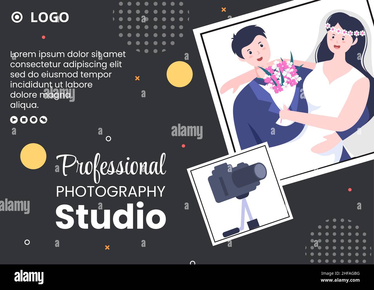 Photographer with Camera and Digital Film Equipment Post Template Flat ...