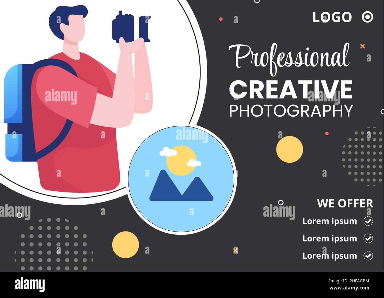 Photographer with Camera and Digital Film Equipment Post Template Flat ...