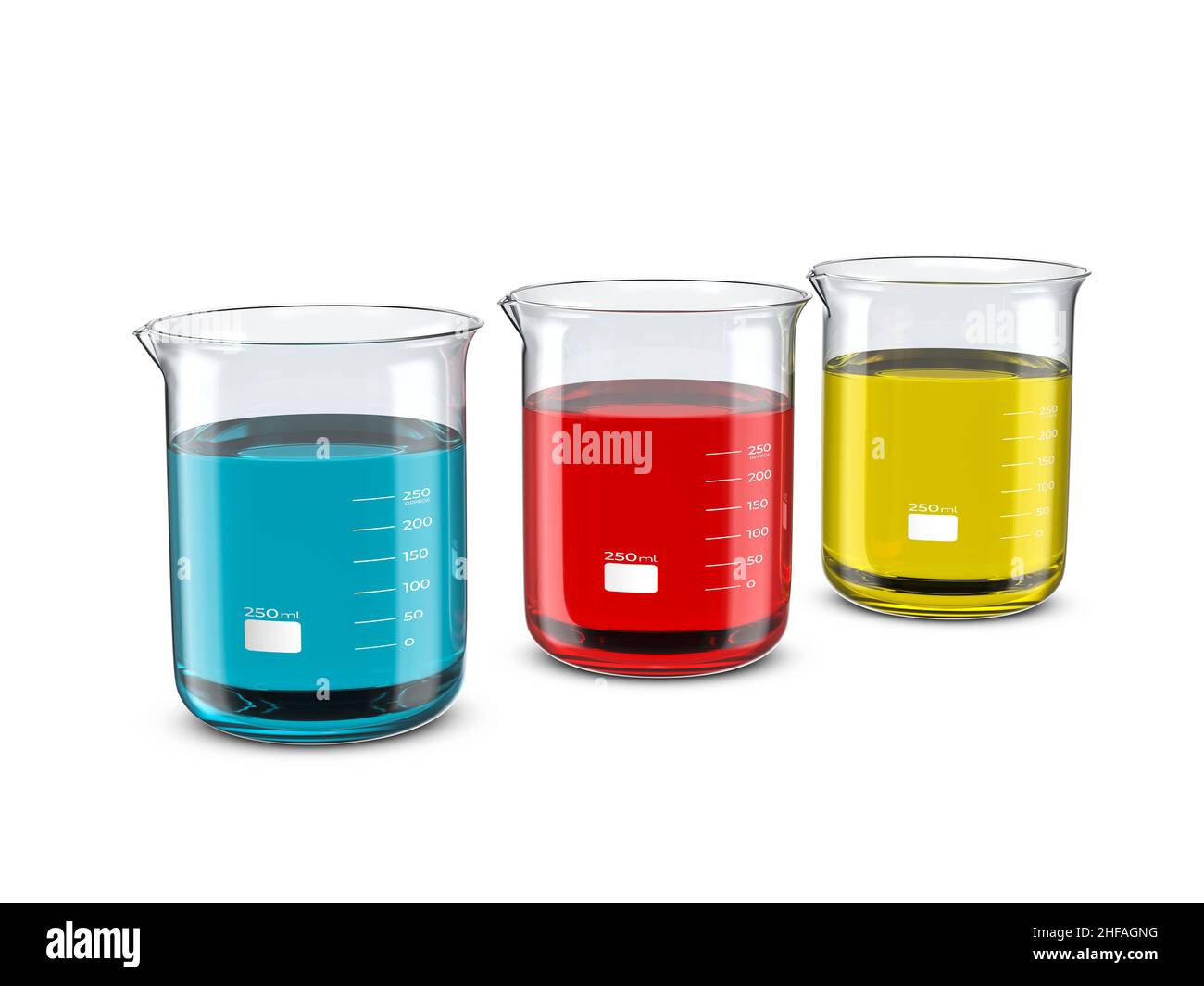 Glass beakers on a white background. 3d illustration Stock Photo - Alamy