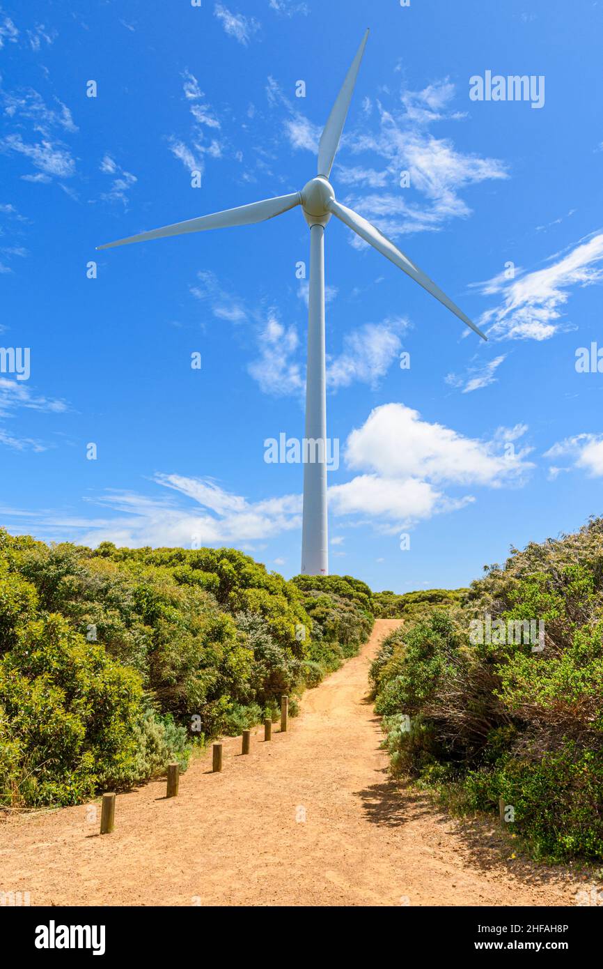 Path leading to a wind turbine at Albany Wind Farm, Albany, Western ...