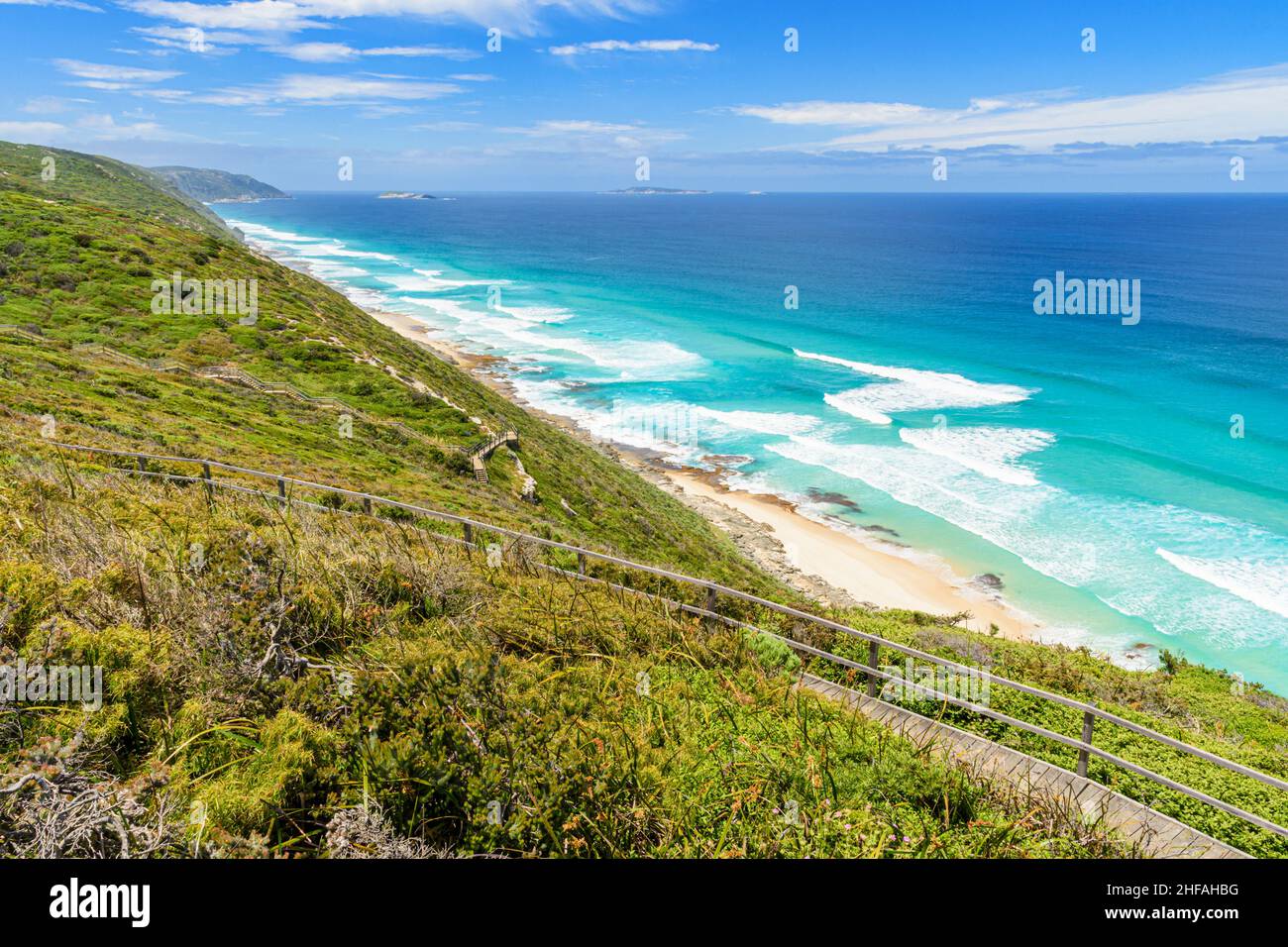 Cliff top Albany wind farm walk and Bibbulmun Track high above the sea ...
