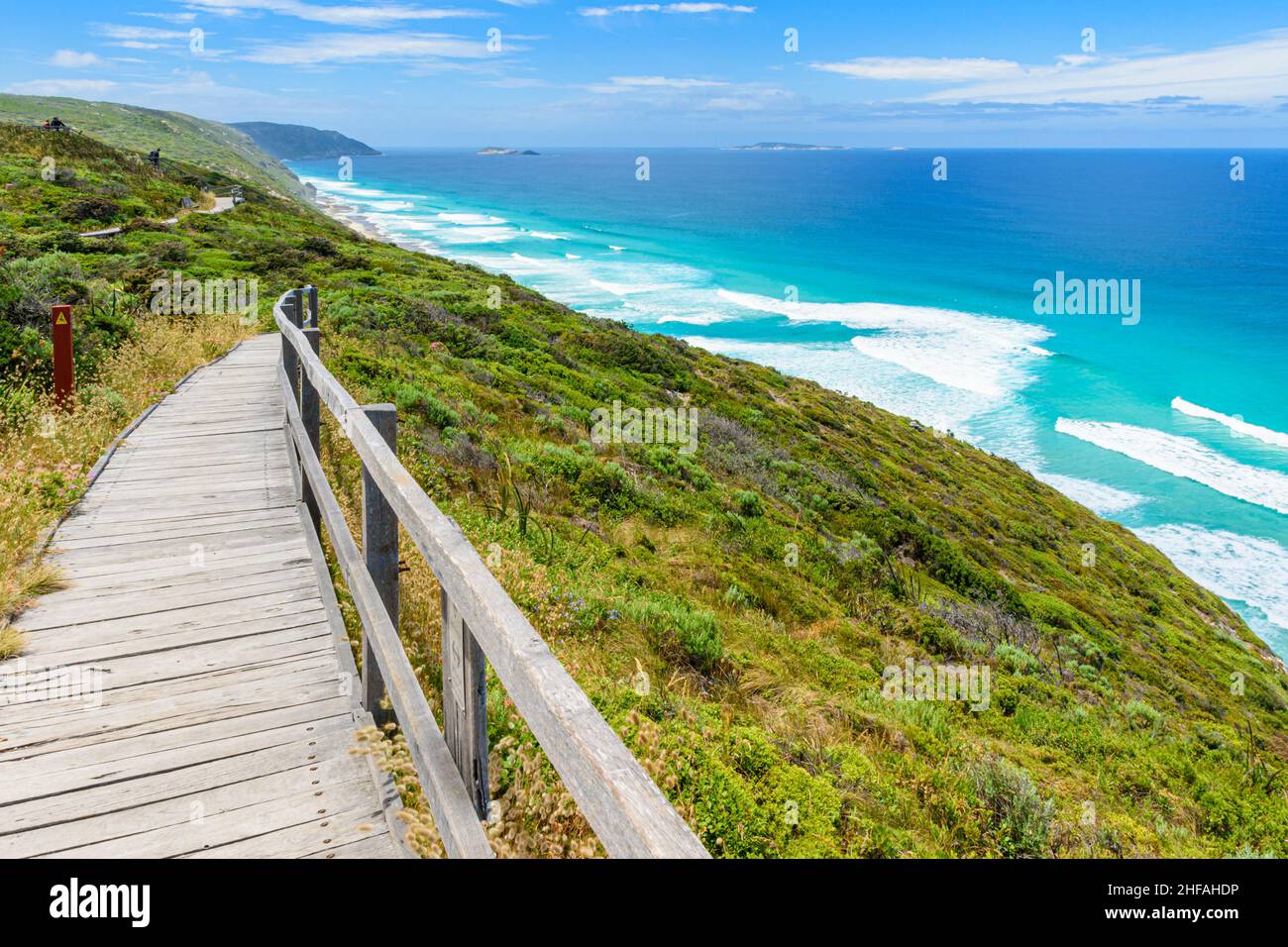 Wooden path of the cliff top wind farm walk and Bibbulmun Track high ...