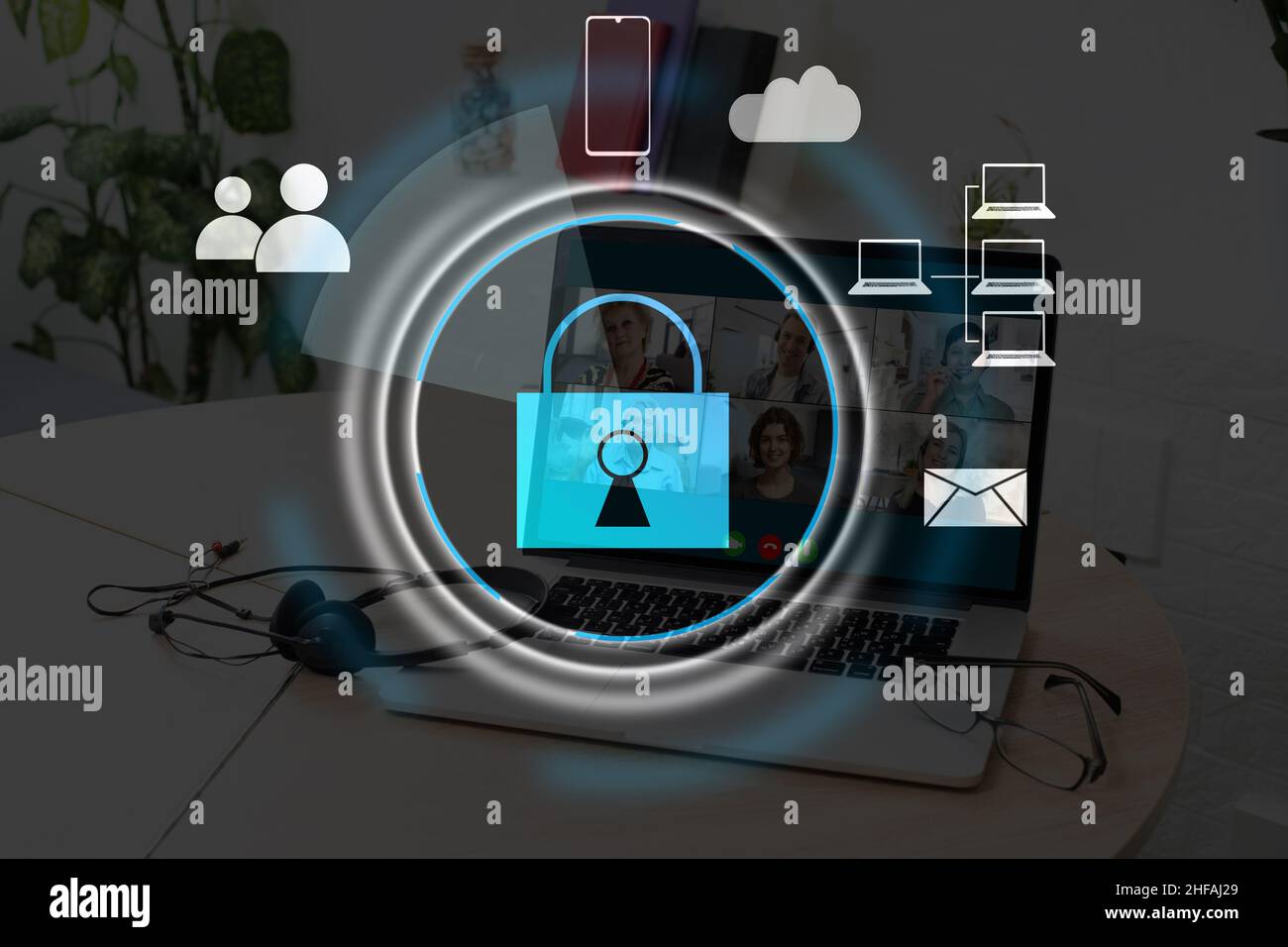 Digital cybersecurity and network protection concept. Virtual locking ...