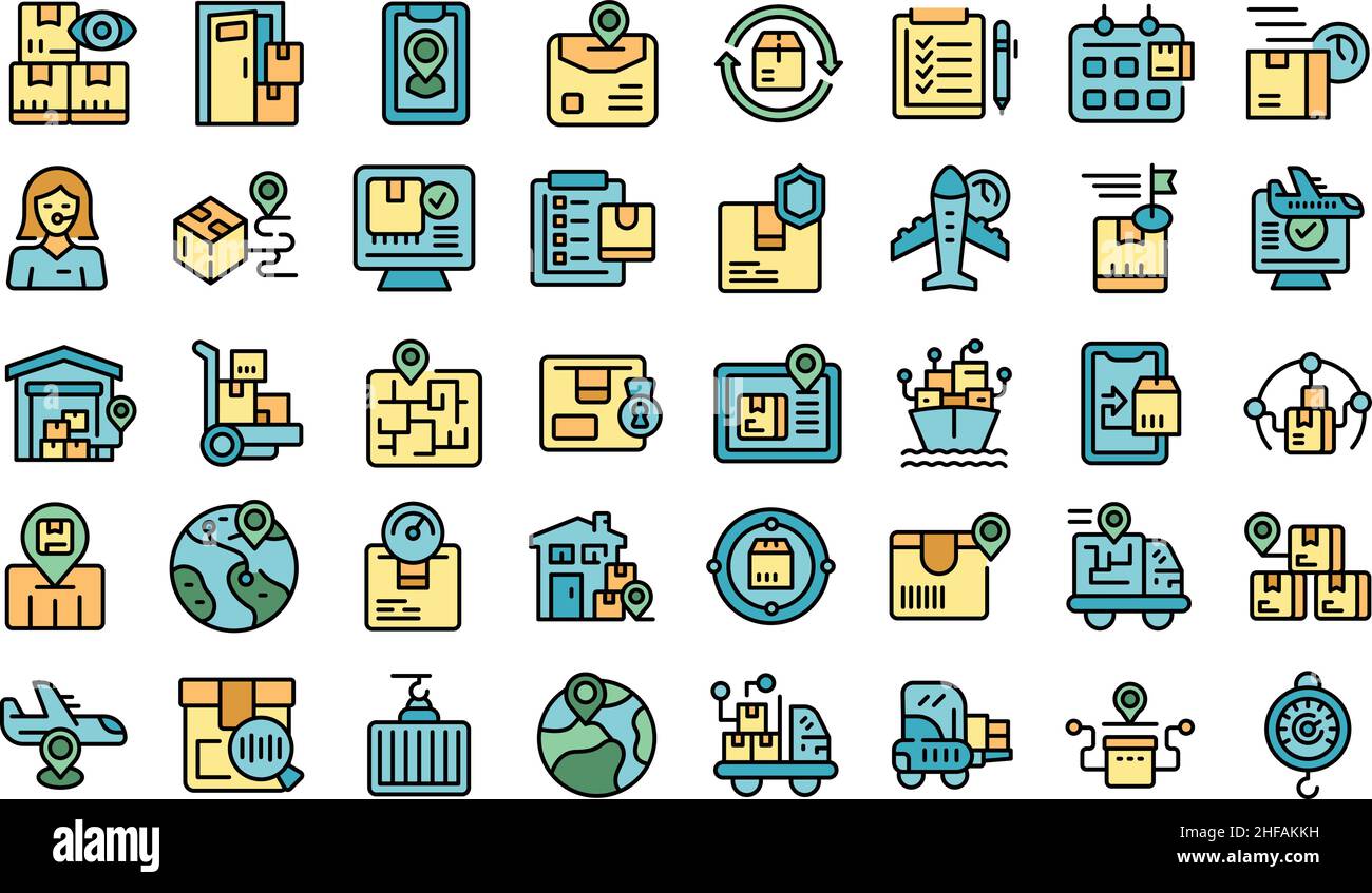 Parcel tracking icons set outline vector. Logistic ship. Delivery ...