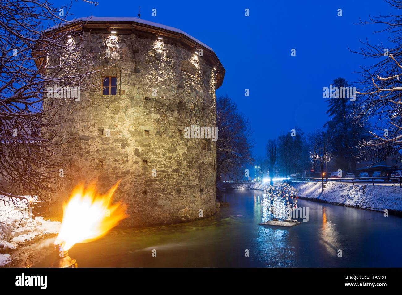 Radstadt: Teichturm (Pond Tower), Town Pond, town wall, torch to ...
