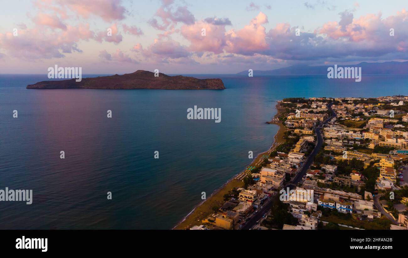 Panoramic aerial view from above of the city of Chania, Crete island ...