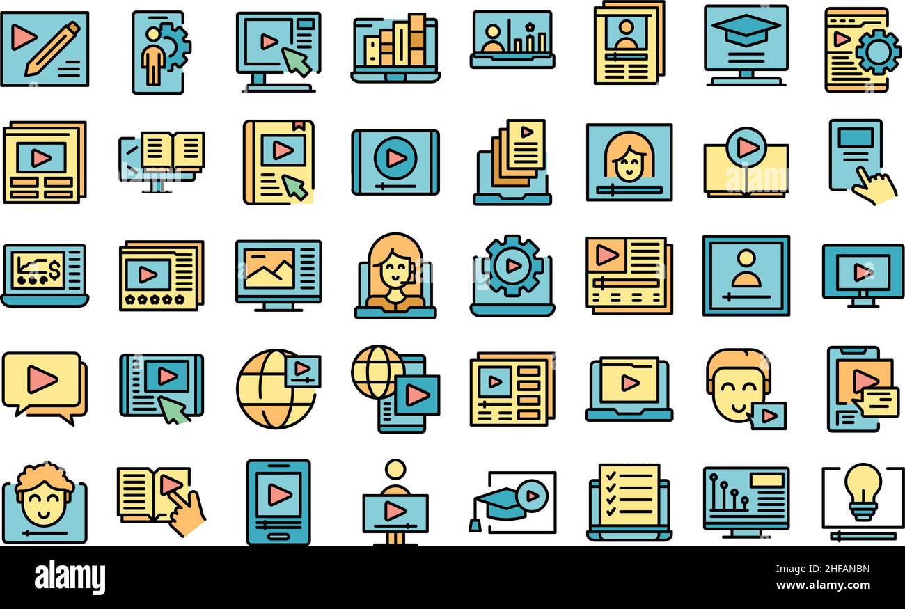 Video tutorial icons set outline vector. Online stream. Animation ...