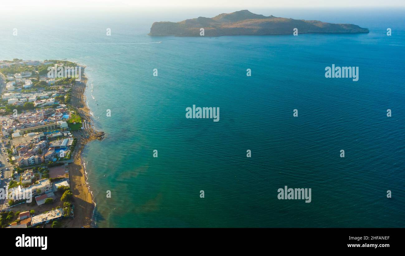 Panoramic aerial view from above of the city of Chania, Crete island ...