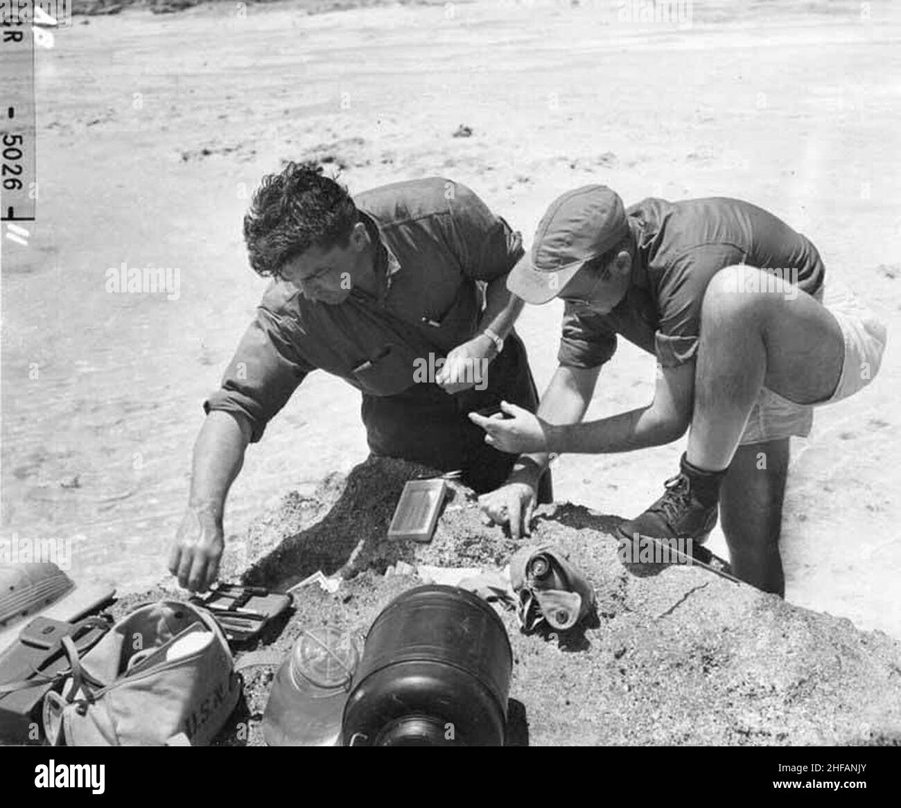 Scientists preparing fish organs for examination, Bikini Atoll, 1947 ...