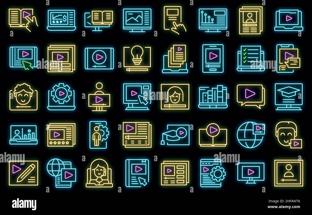 Video tutorial icons set outline vector. Online stream. Animation ...