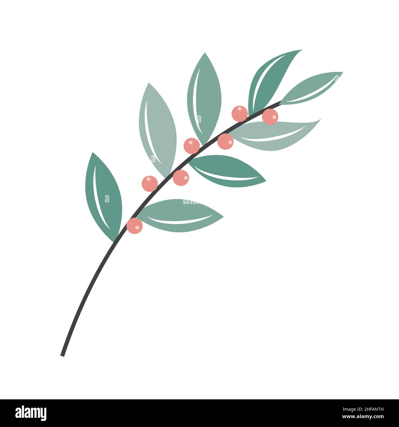 Twig with leaves and berry, color isolated vector illustration Stock ...