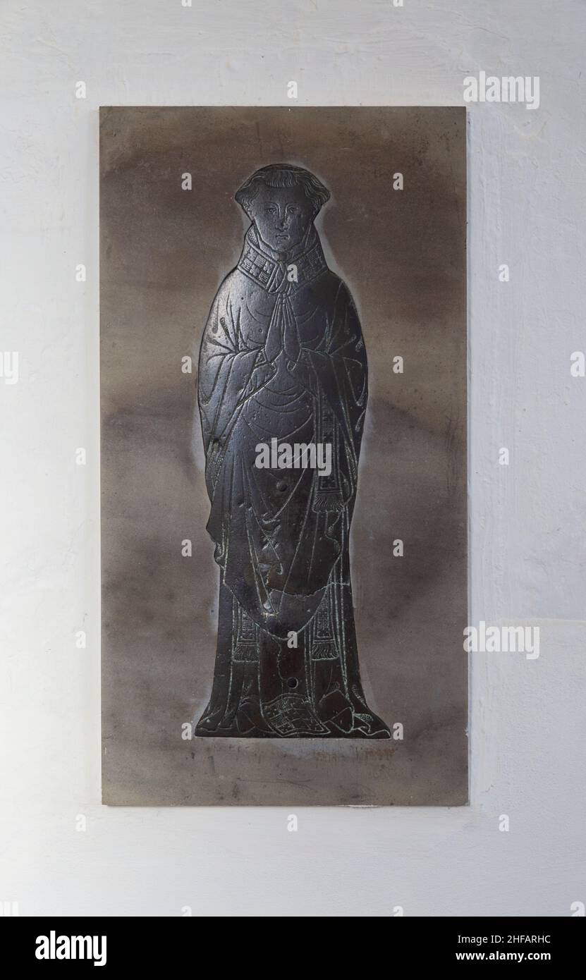 Brass memorial priest wearing vestments 15th century, Polstead church ...