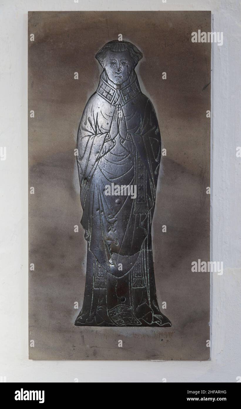Brass memorial priest wearing vestments 15th century, Polstead church ...