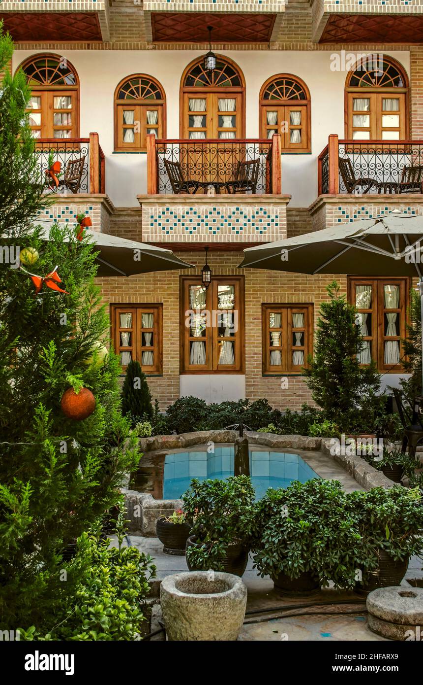 The inner facade of the second floor of the hotel in oriental style ...
