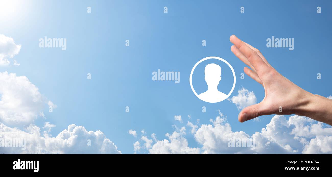 Businessman in suit holding out hand icon of user. Internet icons ...