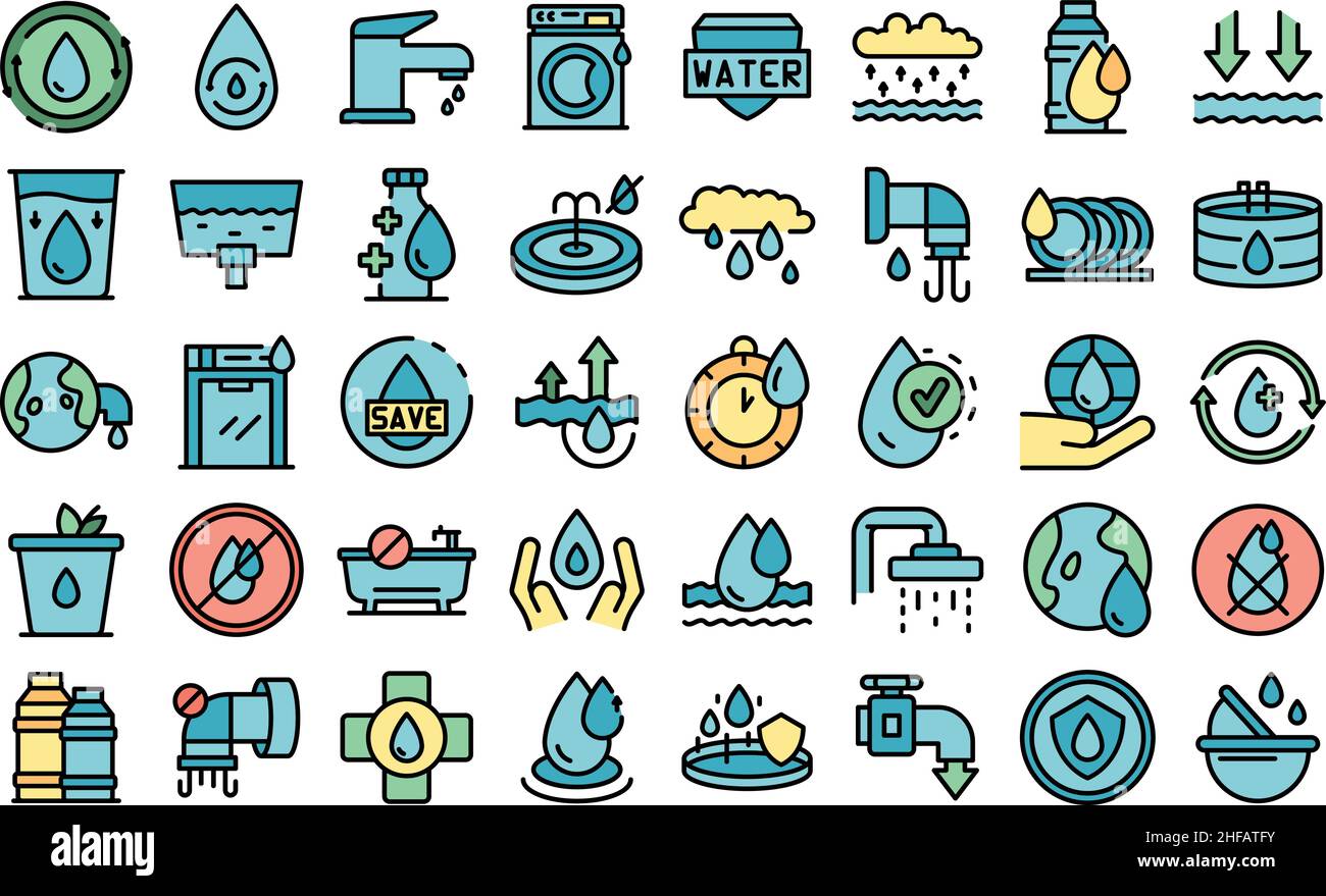 Save water icons set outline vector. Drink drop. Fountain fresh Stock ...