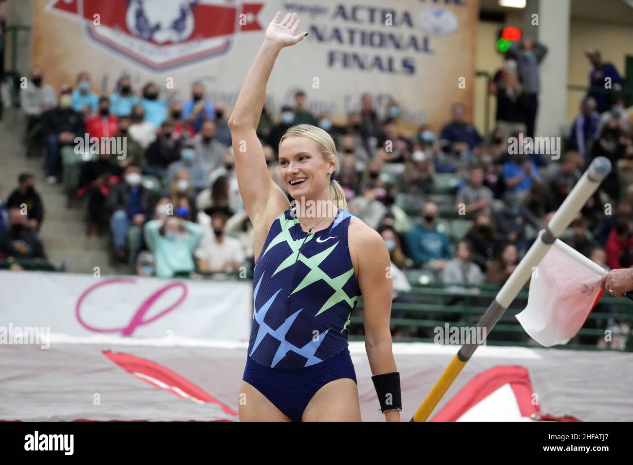 Katie Nageotte celebrates after winning the elite women's competition ...