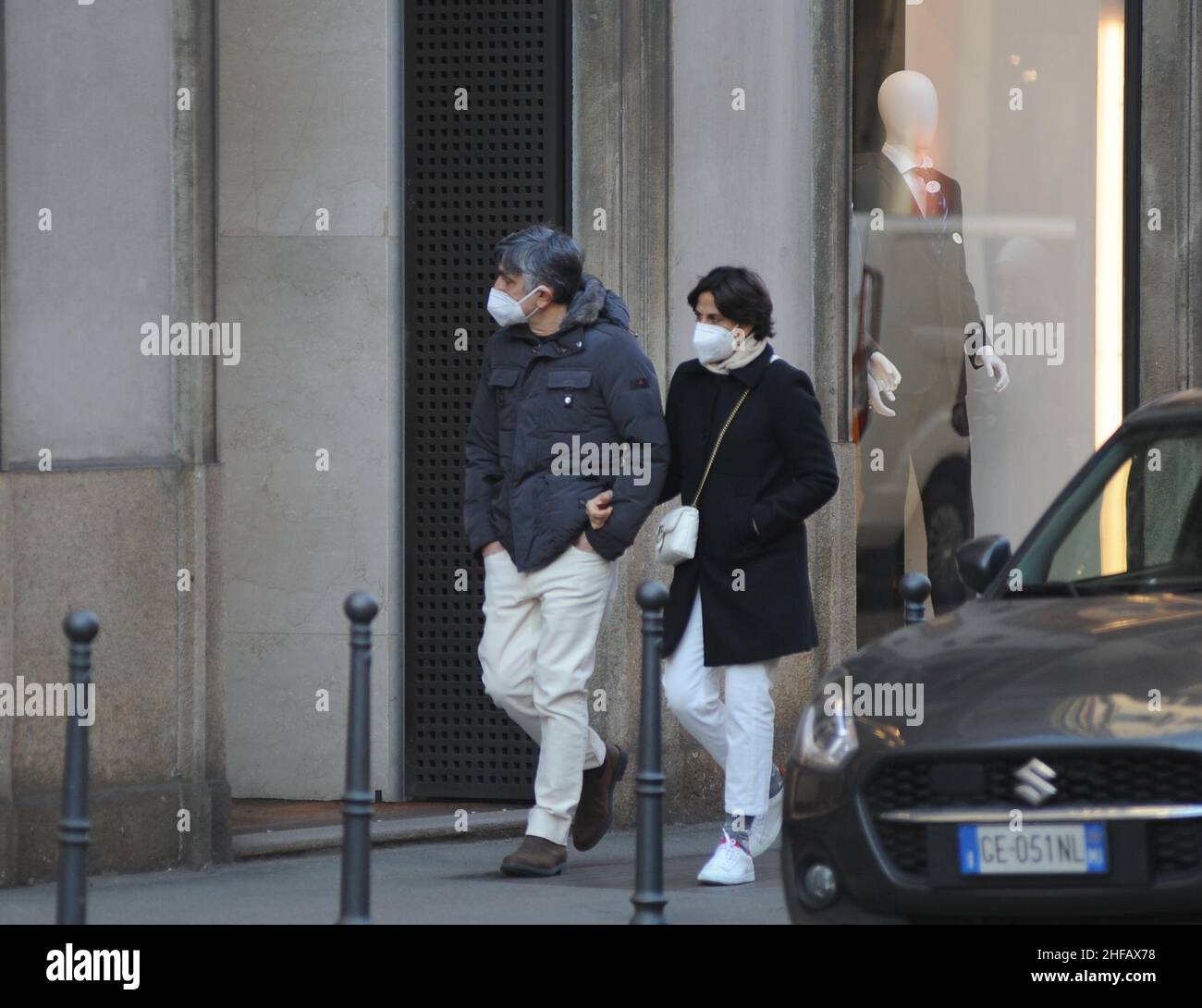 Milan, . 13th Jan, 2022. Milan, Vincenzo Salemme and his partner Albina ...