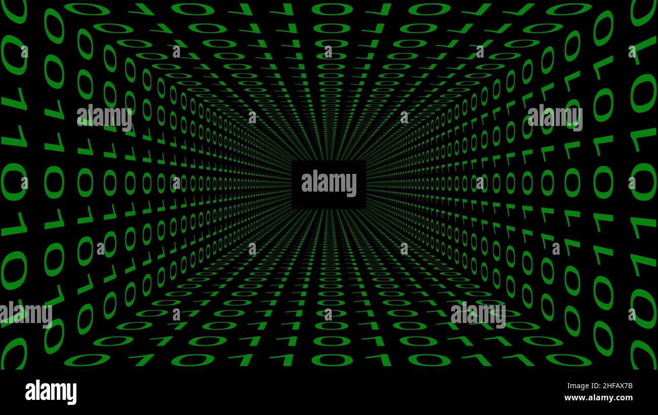 Abstract Digital Background Green Binary Code On Black Background Arranged As Tunnel Effect