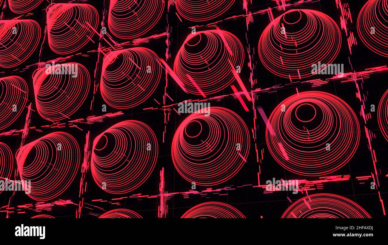 Abstract cone shaped silhouettes of colorful narrows circles placed in ...