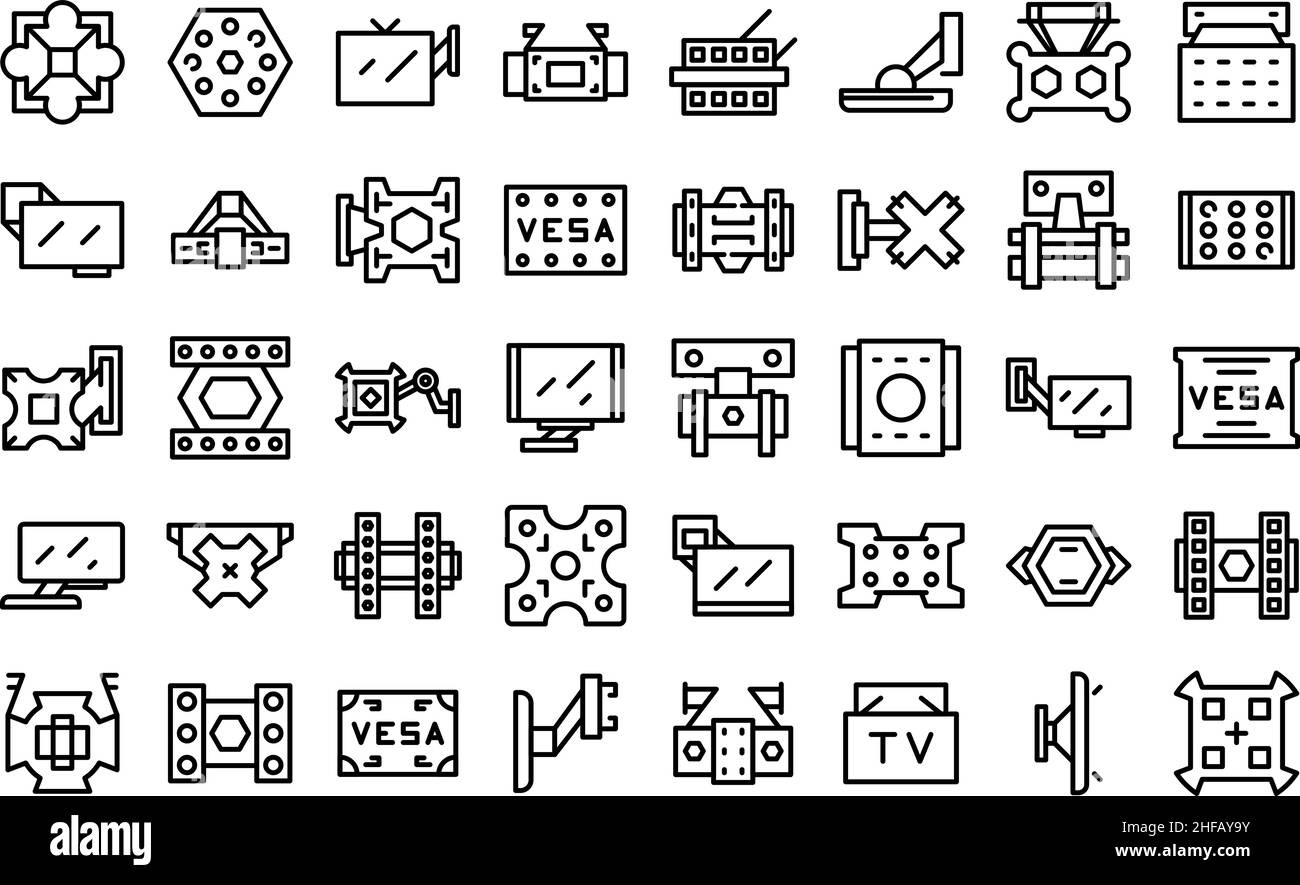 TV mount icons set outline vector. Wall bracket. Arm panel Stock Vector ...